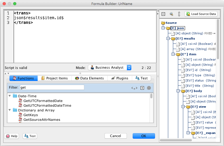 Formula Builder in Jitterbit Design Studio
